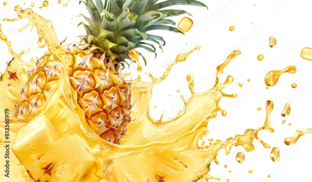 Pineapple splash with juice isolated on a white background vector ...