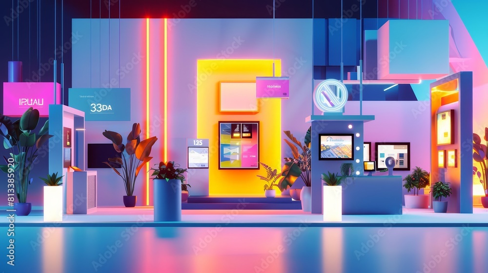 Hybrid event front view virtual and physical theme Tetradic color ...