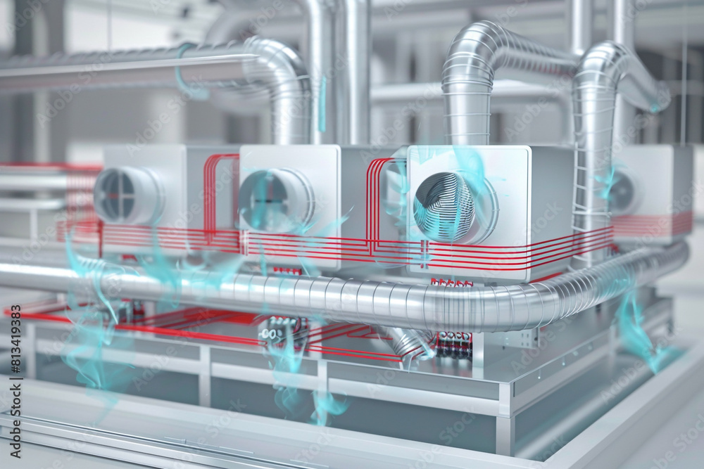 A 3D animated diagram of a ventilation system responding to different ...