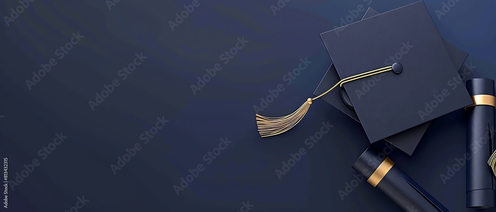 Graduation party invitation card mockup with a mortarboard and diploma ...
