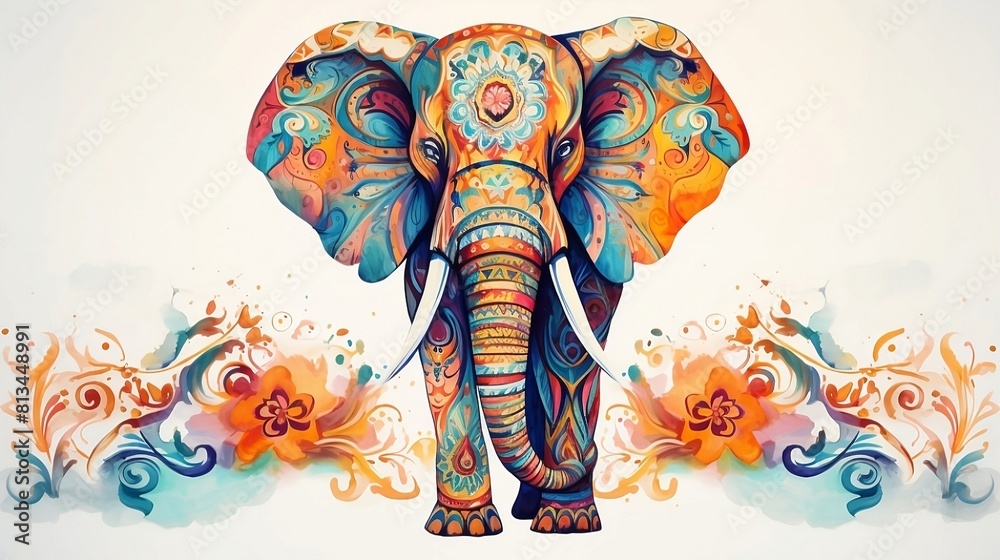batik art elephant in a white background, a majestic elephant Stock ...