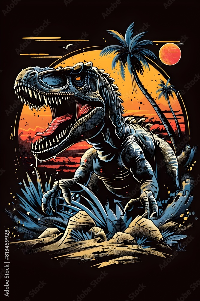 Allosaurus Apex Predator Stalking Prey in Jurassic Desert Landscape ...