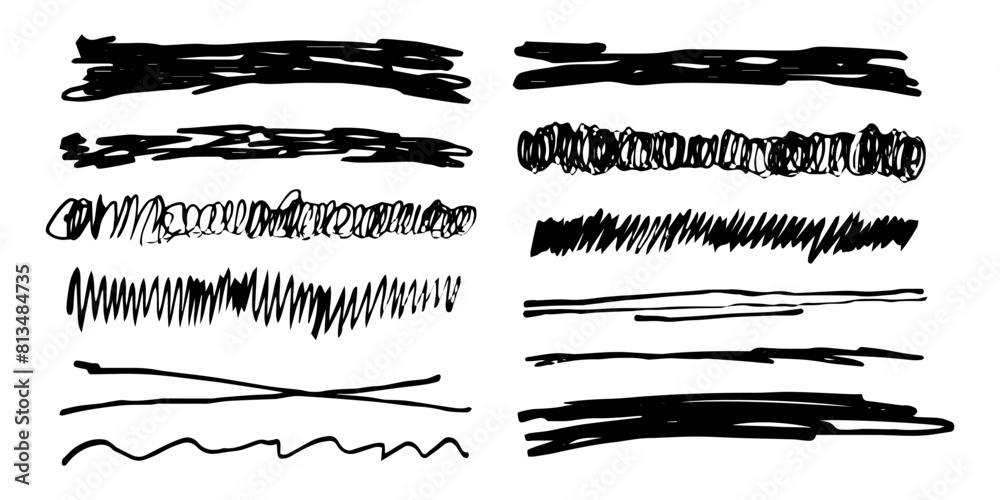 Underlines emphasis set brush stroke, marker lines grunge curve, wavy ...