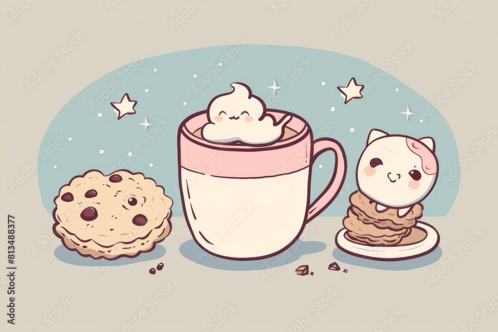 Cartoon cute doodles of a character winding down with a cup of warm ...