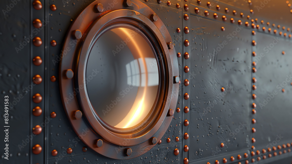steampunk submarine flat design side view porthole windows theme 3D ...