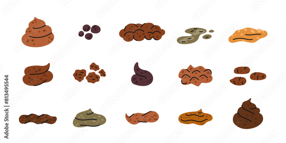 Cartoon poops. Animals and human excrements. Organic fertilizers ...