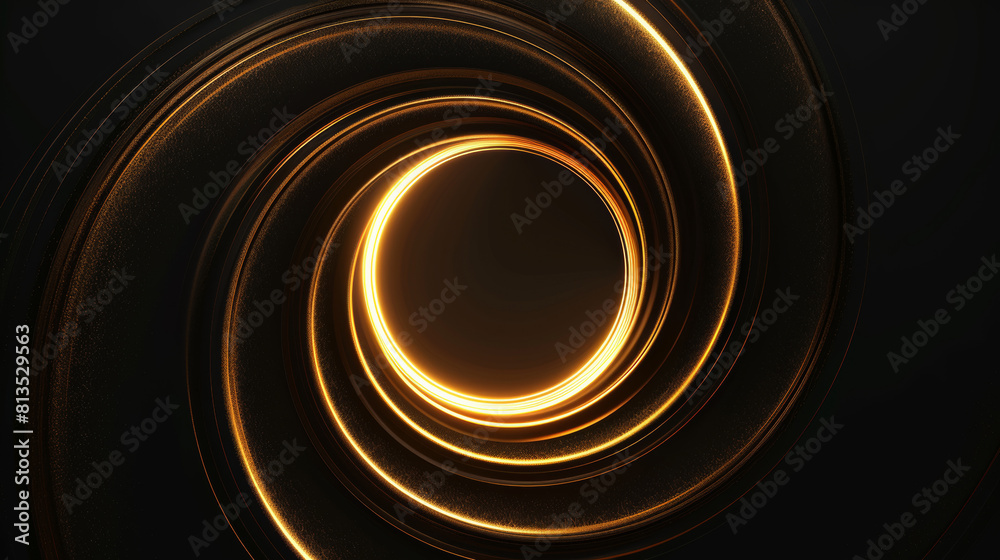 black background, a circular light track swirling around in a circular ...