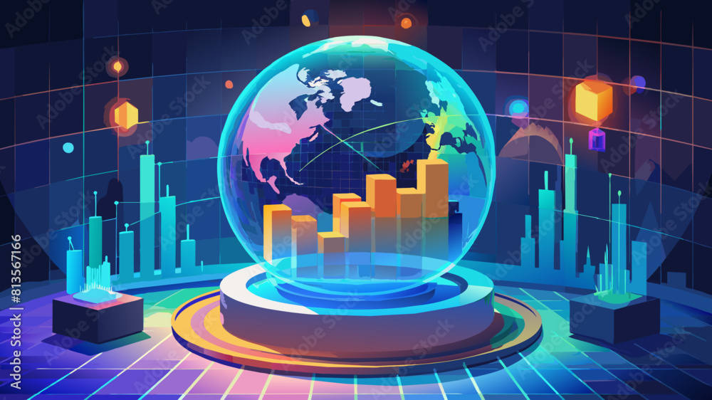 Hi-tech hologram of planet Earth with glowing vector chart of ...