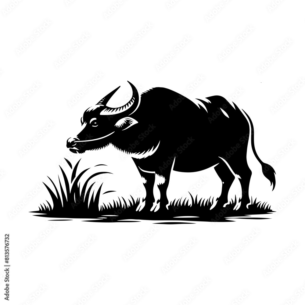 River's Guardian: Vector Water Buffalo Silhouette -Reflecting Strength ...