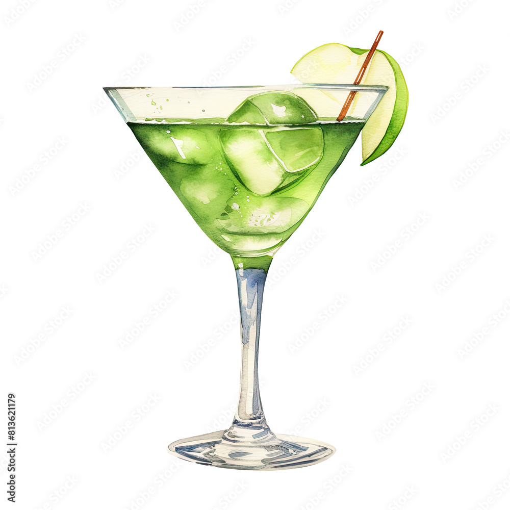 The Appletini cocktail illustration showcases a sleek martini glass ...