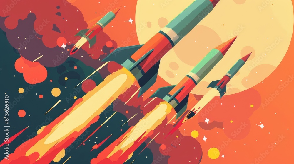 Missile launch flat design top view defense activation theme animation ...
