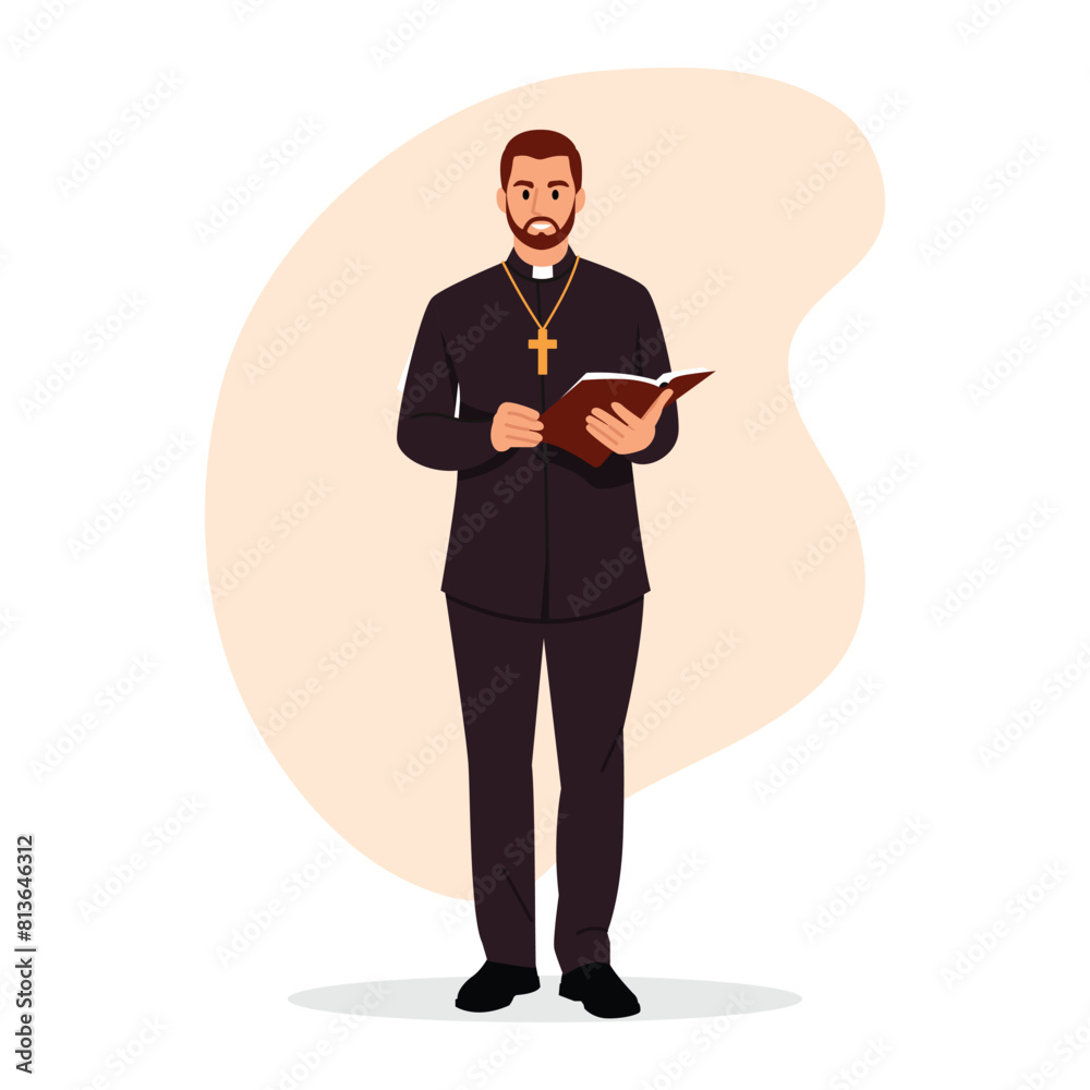 Vector illustration of a church priest. Cartoon scene of a handsome ...