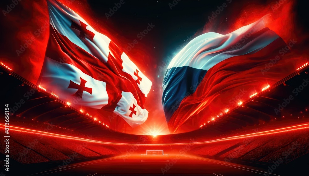 Georgia vs Czech Republic football match, country flags and stadium ...