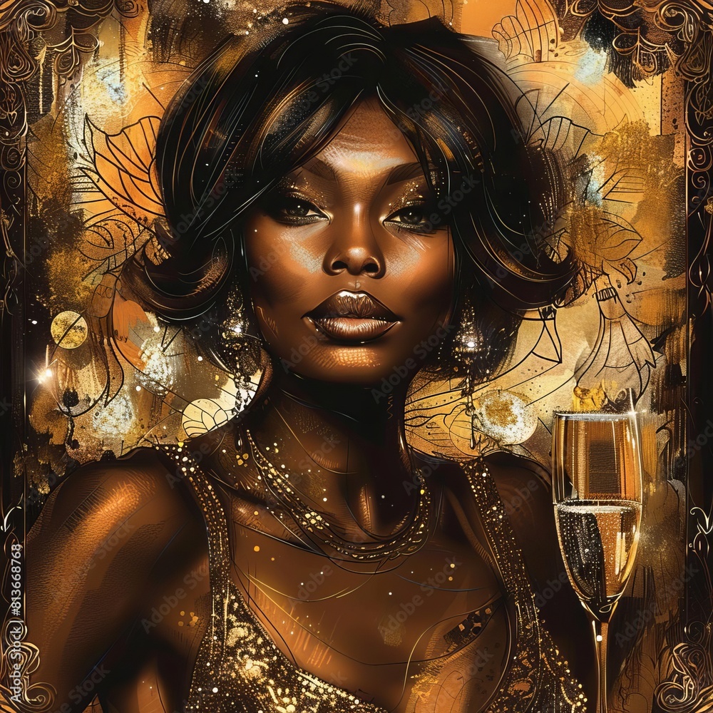 Flapper Elegance Illustrate a Black woman with a stylish bob haircut ...