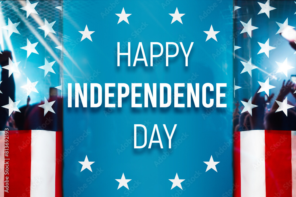 Congratulation of Happy Independence day on double exposure background ...