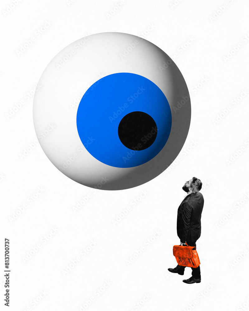 Poster. Contemporary art collage. Man in black and white filter, just ...