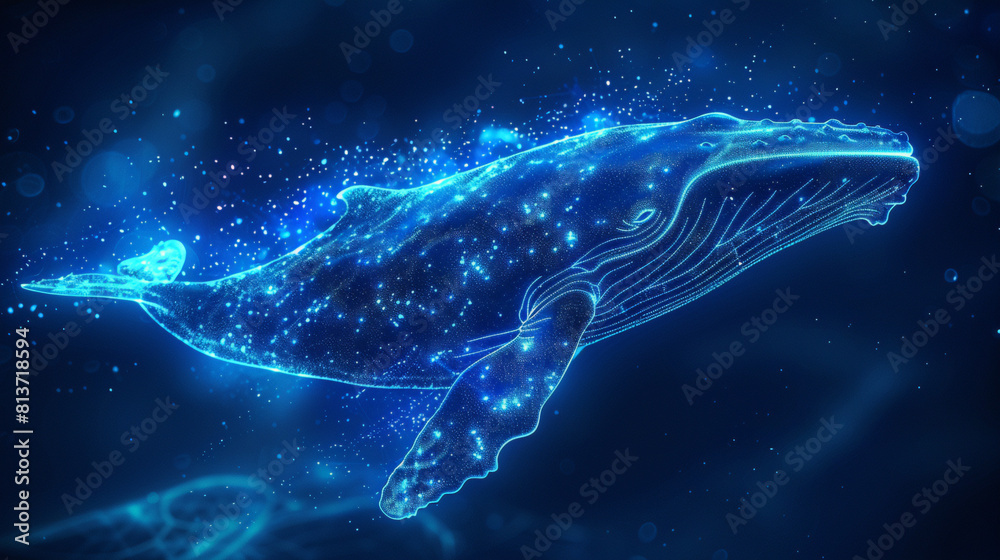 Abstract picture. Whale swimming in the deep sea. Digital whale ...
