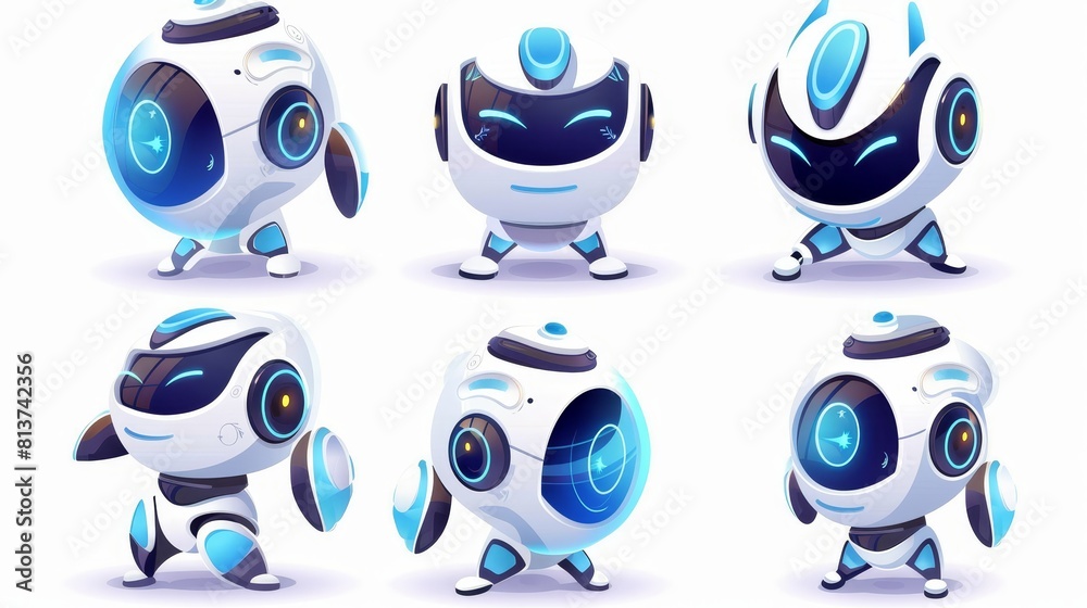 AI cyborg assistant robot cartoon character with different poses and ...