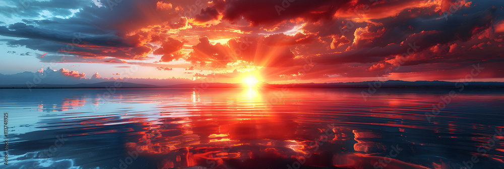 Volcanic Sunset Reflections The setting sun casts vibrant hues over a ...