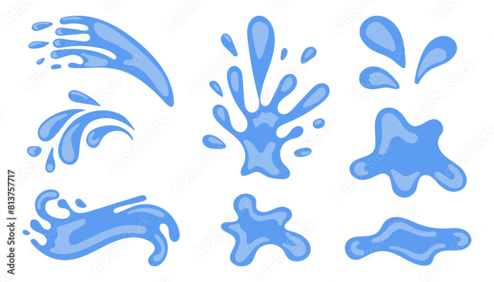 Water drops, sea and ocean waves set. Blue Liquid elements, cry droplet ...