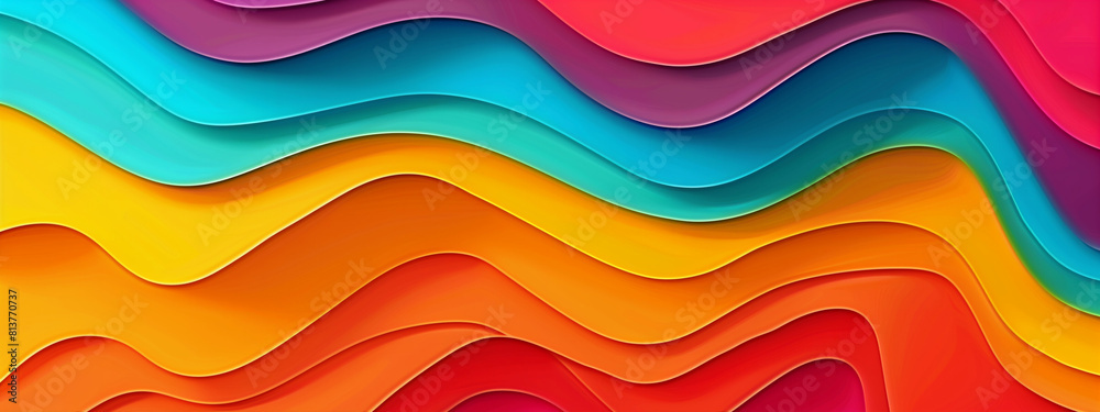 Rainbow waves of colors, in the form of a dynamic texture made of paper ...