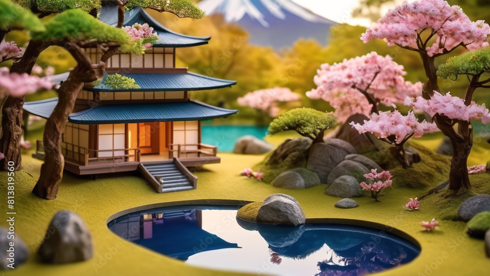 Japanese vintage house 3D cartoon design illustration. Japan miniature ...