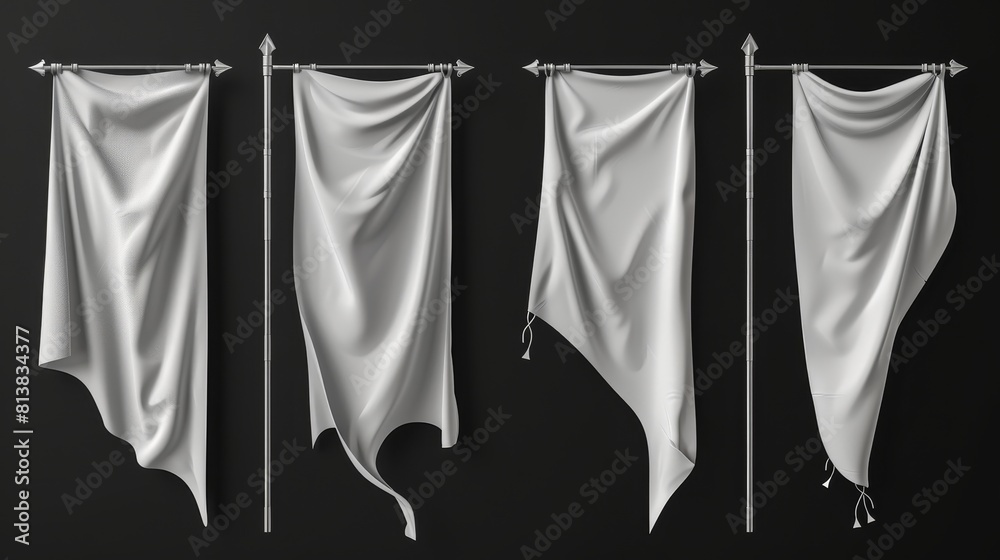 Realistic 3D modern illustration set with white pennant flags mockups ...