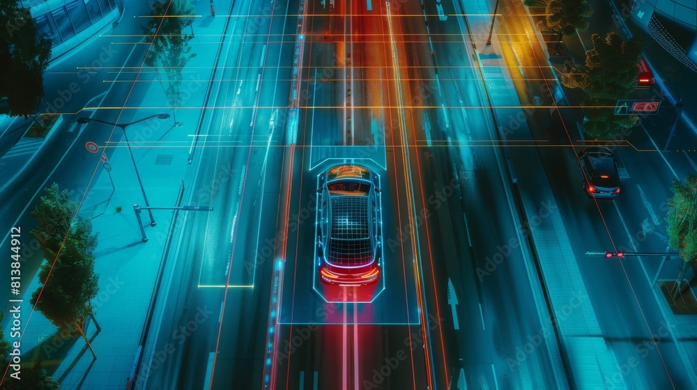 Here is an aerial top-down view of an autonomous self-driving car ...