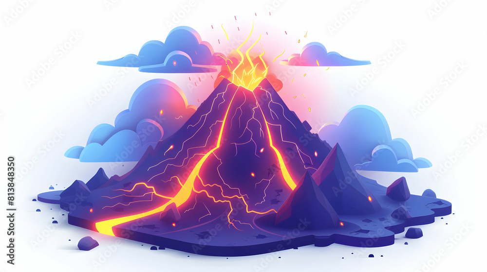Isometric Flat Design Icon: Volcano Lightning Strike Adds Intensity to ...
