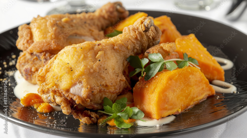 Up-close look at traditional peruvian dish: crispy fried chicken with ...
