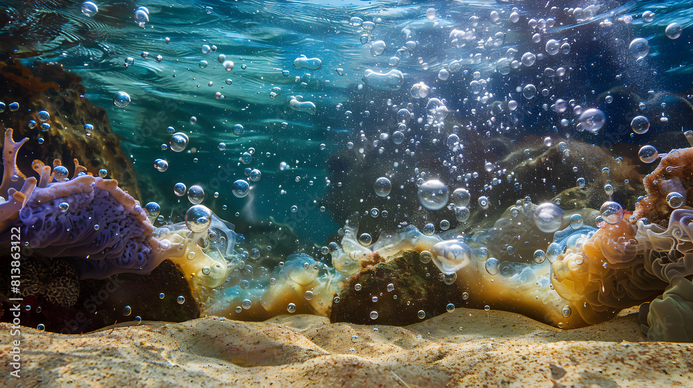 Coral bleaching by climate change. Dead and dying coral reef due to ...
