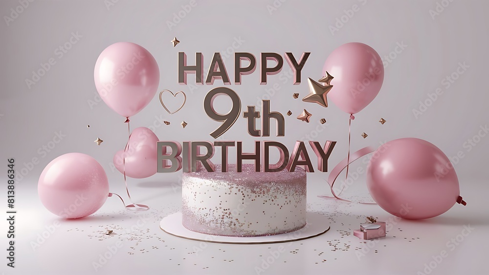 Minimalist 3D Pastel theme Happy 9th Birthday Background With ...