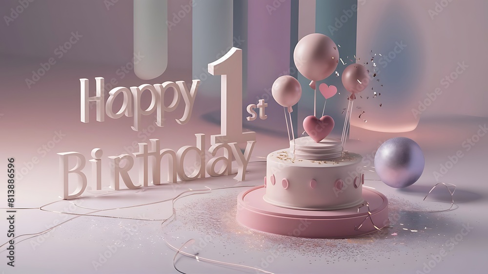 Minimalist 3D Pastel theme Happy 1st Birthday Background With ...