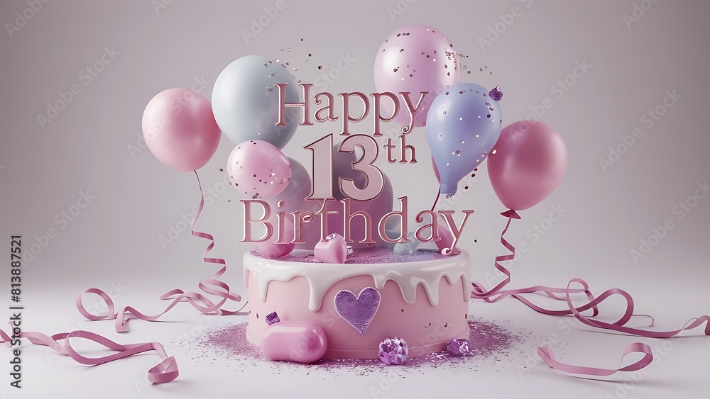 Minimalist 3D Pastel theme Happy 13th Birthday Background With ...