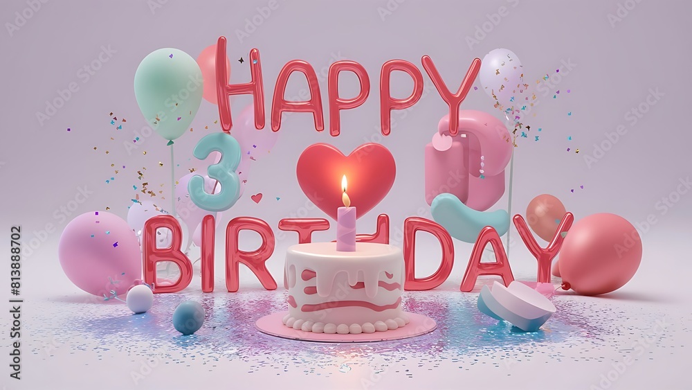 Ilustración de Stock Minimalist 3D Pastel theme Happy 3rd Birthday ...