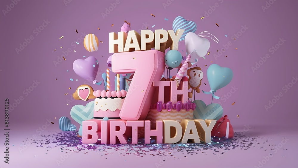 Minimalist 3D Pastel theme Happy 7th Birthday Background With ...