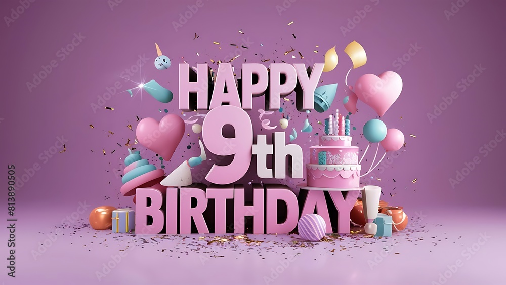 Minimalist 3D Pastel theme Happy 9th Birthday Background With ...