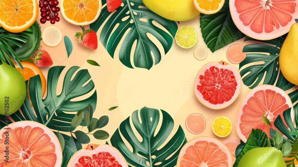 Tropical fruits in flat design side view exotic taste theme water color ...