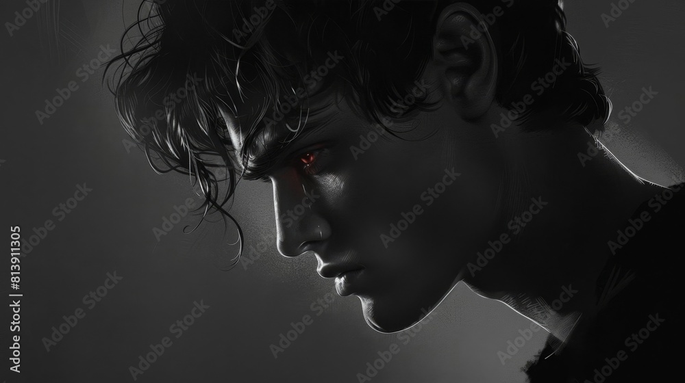Ilustración de Stock Craft a side view of a brooding protagonist with ...