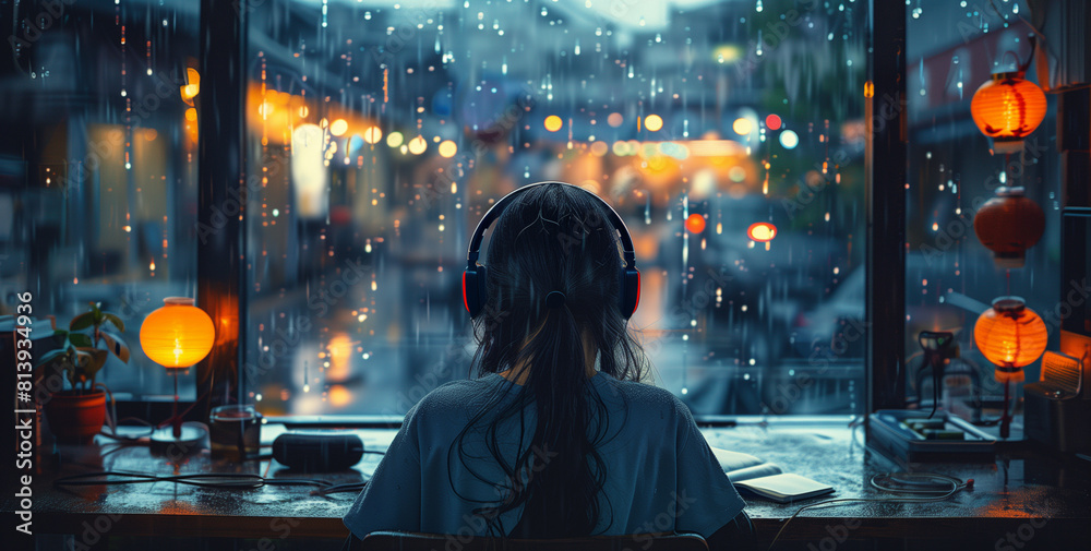 Lofi Girl like Illustration, Synthwave anime manga girl, lofi ...