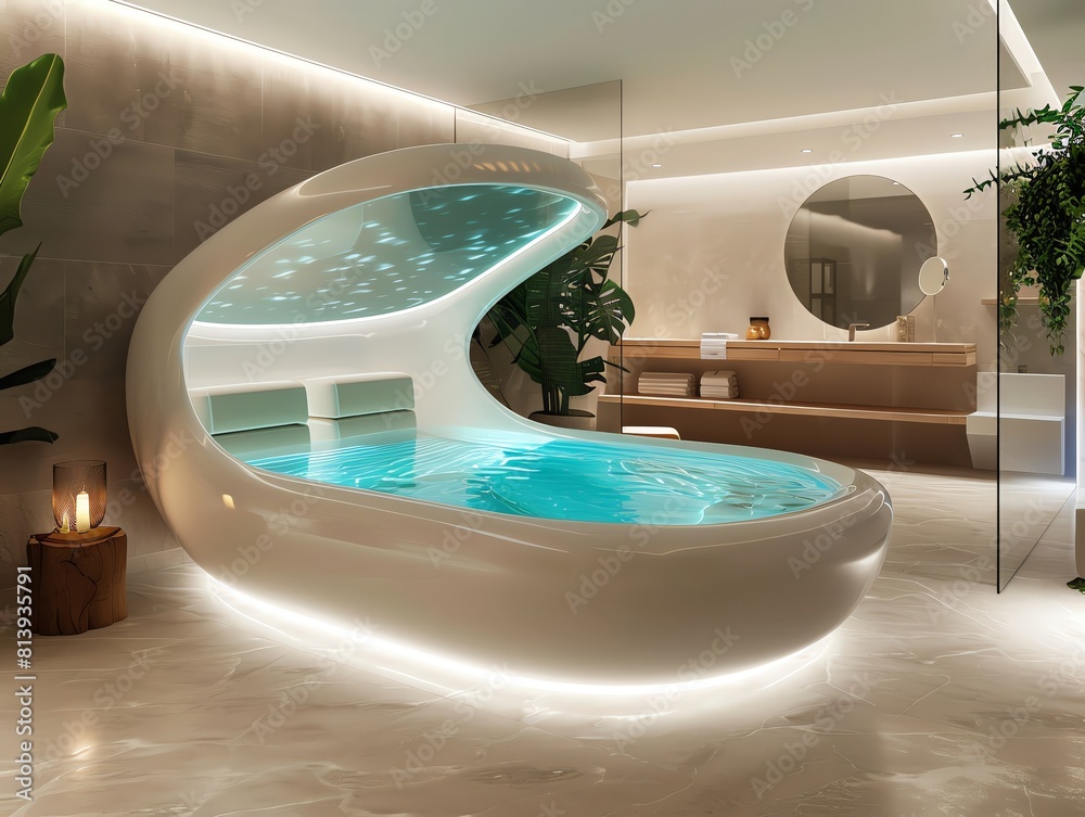 Foto de Stock Mockup of a floating therapy tank in a minimalist spa ...