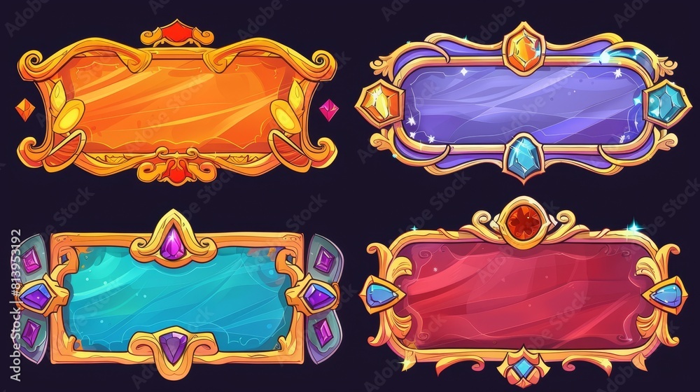 Decorative line divider label set with gem stone hud for mobile app ...