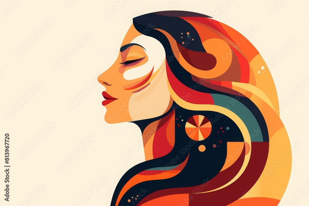 Slender face flat design side view Graceful theme cartoon drawing ...