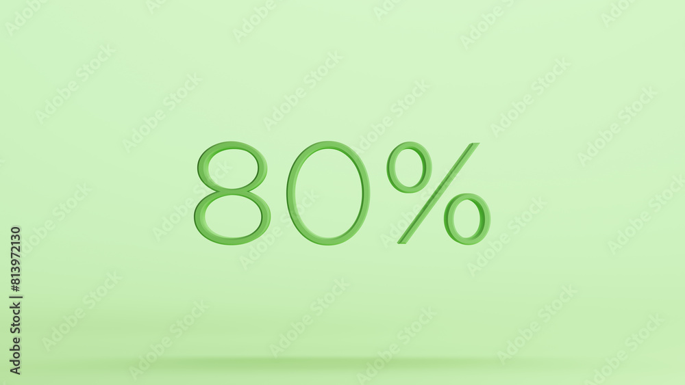 Green 80 percent % sign business discount symbol mint background 3d ...