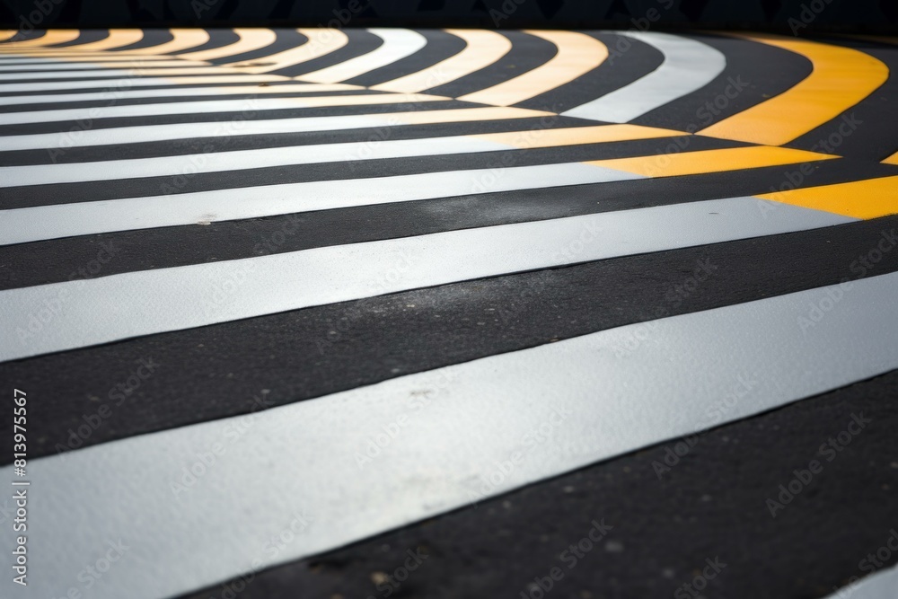 Reflective Striped speed bump on street. Control traffic warning ...