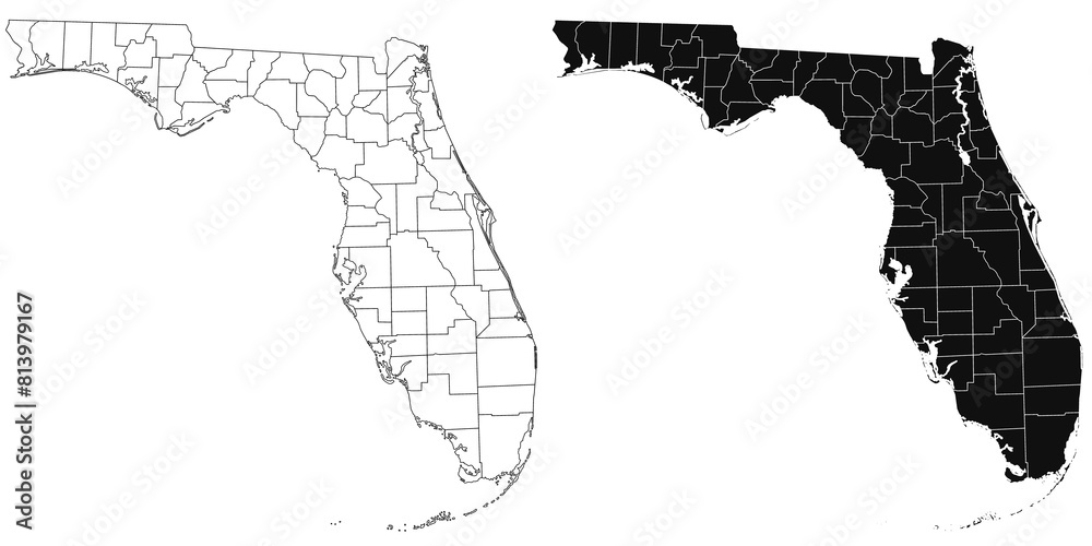 Florida administrative map, Florida outline and solid map set ...