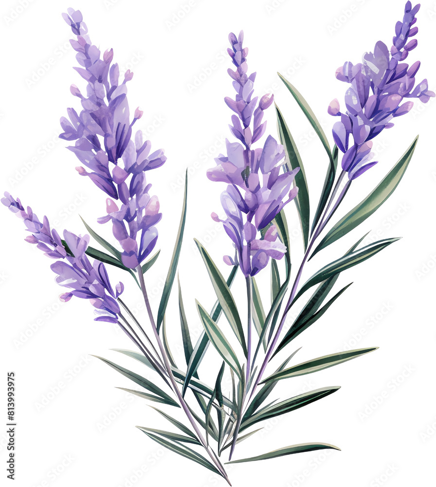LGBTQ colored lavender sprig, clipart style, single object, dicut PNG, isolated against a white ...