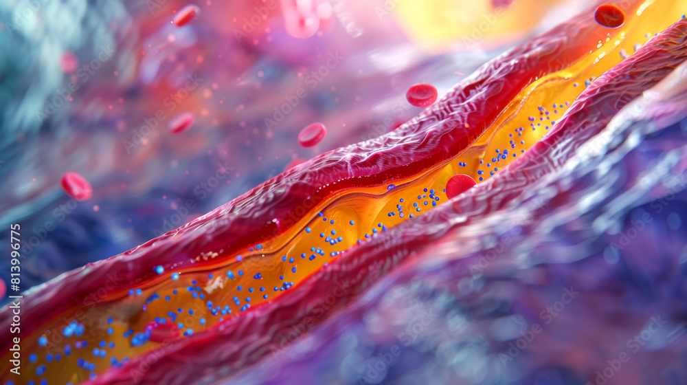 Detailed illustration of a blood vessel clogged with cholesterol ...