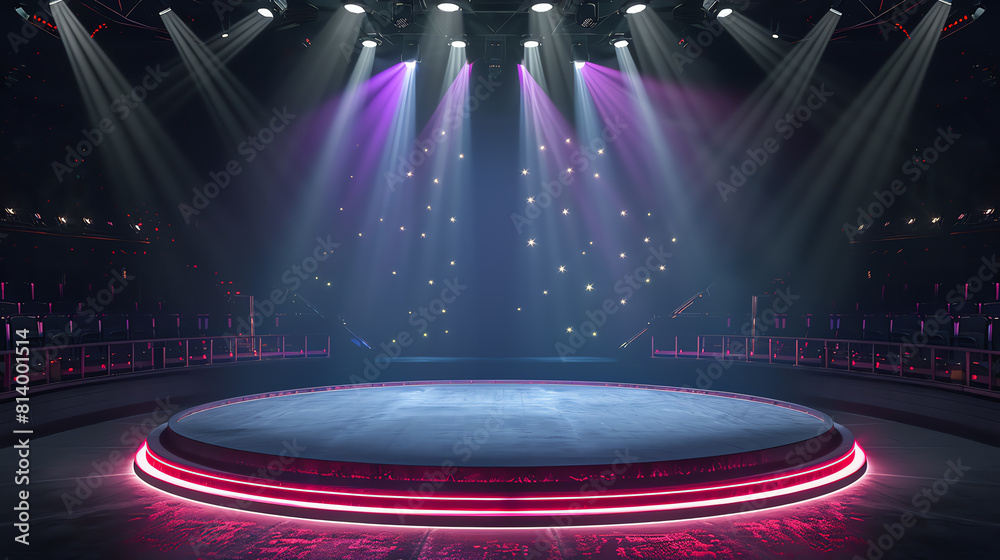 Showcase product podium in a spotlightlit stadium top view highlighting ...