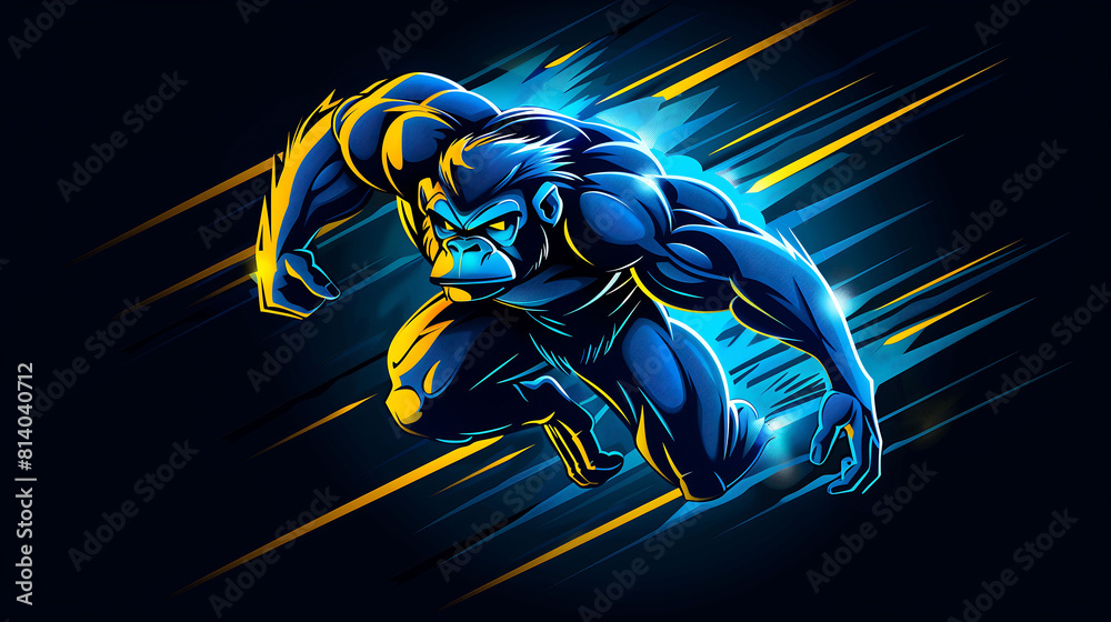The monkey is depicted in a dynamic leaping pose, symbolizing vitality ...